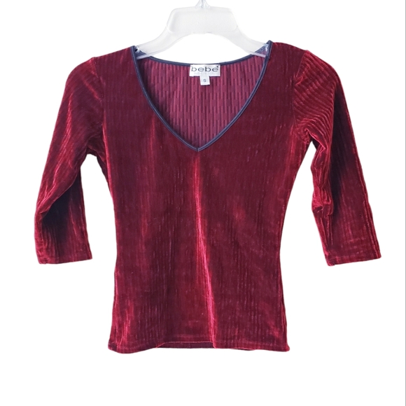 bebe | Tops | Vintage Bebe Dark Red Velvety Vneckline Top | Poshmark